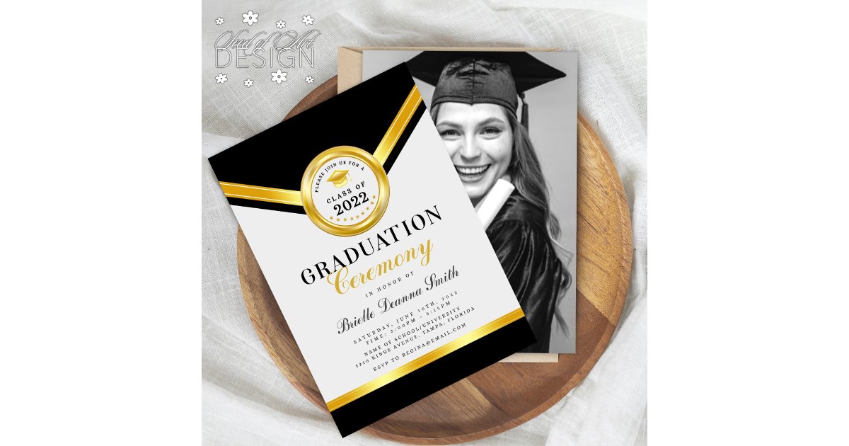 Elegant Black Gold Graduation Ceremony Invitation | Zazzle