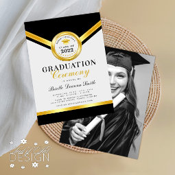 Elegant Black Gold Graduation Ceremony Invitation | Zazzle