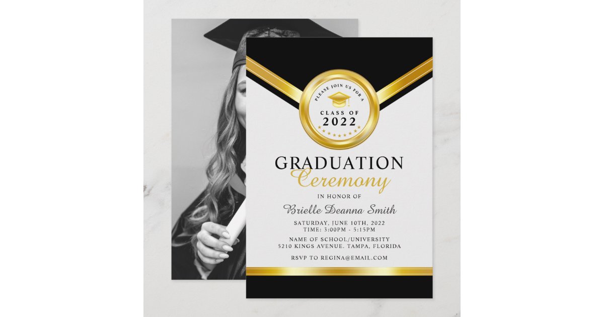 Elegant Black Gold Graduation Ceremony Invitation | Zazzle
