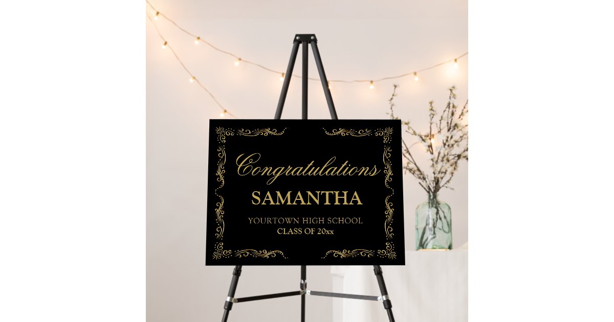 Elegant Black Gold Graduation Congratulations Name Foam Board | Zazzle