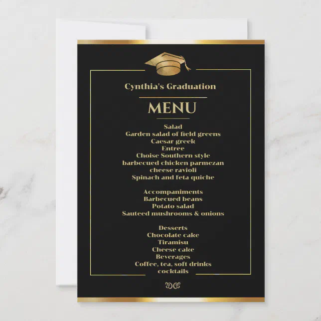 Elegant Black & Gold Graduation Dinner Menu Invitation | Zazzle