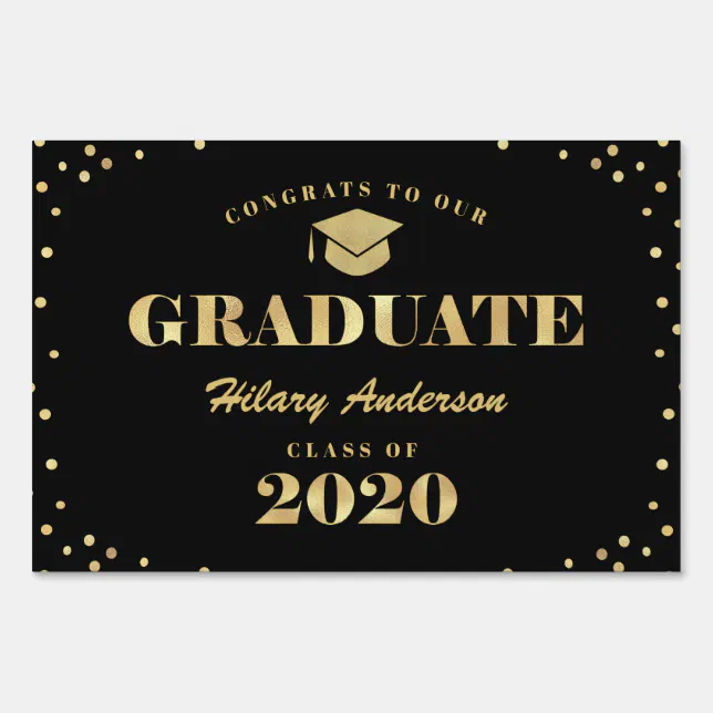 elegant black & gold graduation outdoor sign | Zazzle