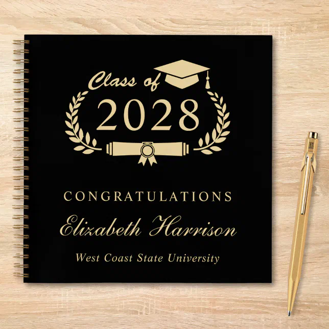 Elegant Black Gold Graduation Party Guest Book | Zazzle