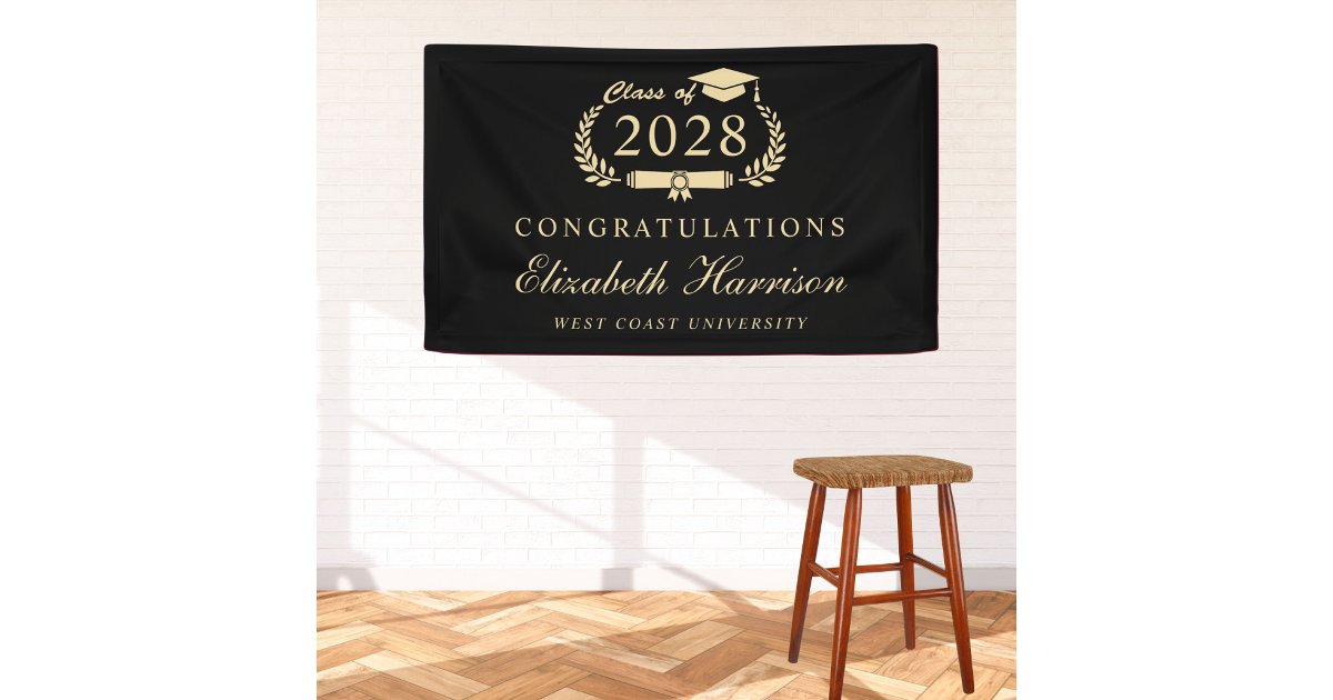 Elegant Black Gold Graduation Party Welcome Banner | Zazzle