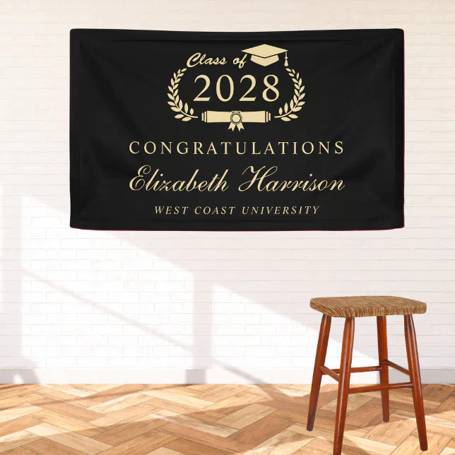 Elegant Black Gold Graduation Party Welcome Banner | Zazzle