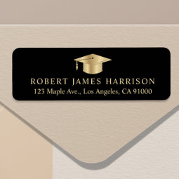 Elegant Black Gold Graduation Return Address Label | Zazzle