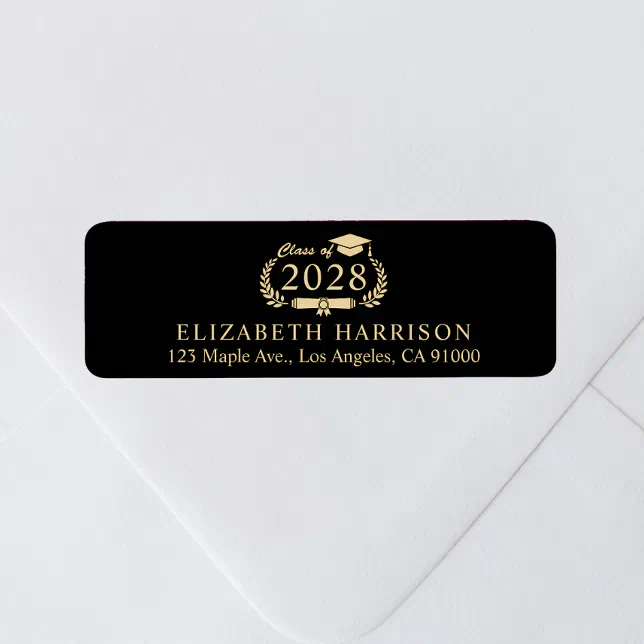 Elegant Black Gold Graduation Return Address Label | Zazzle