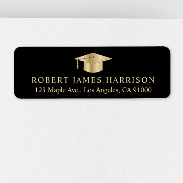 Elegant Black Gold Graduation Return Address Label | Zazzle