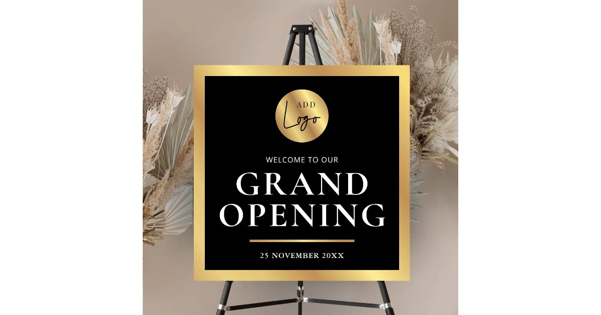 Elegant Black & Gold Grand Opening Business Sign | Zazzle