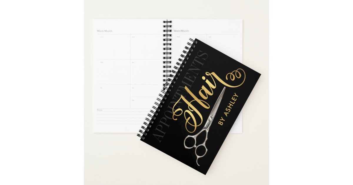 Elegant Black & Gold Hair Appointment Book Planner | Zazzle