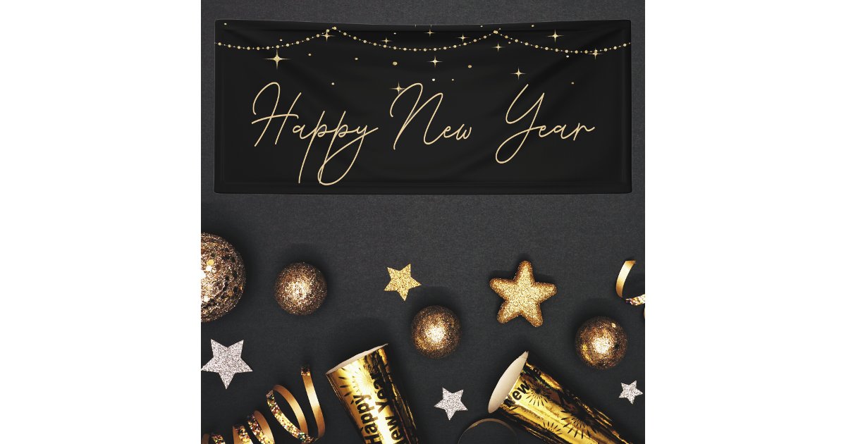 Elegant Black Gold Happy New Year Banner | Zazzle