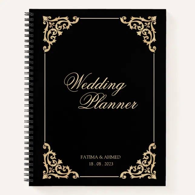 Elegant Black Gold Islamic Muslim Wedding Planner Notebook | Zazzle