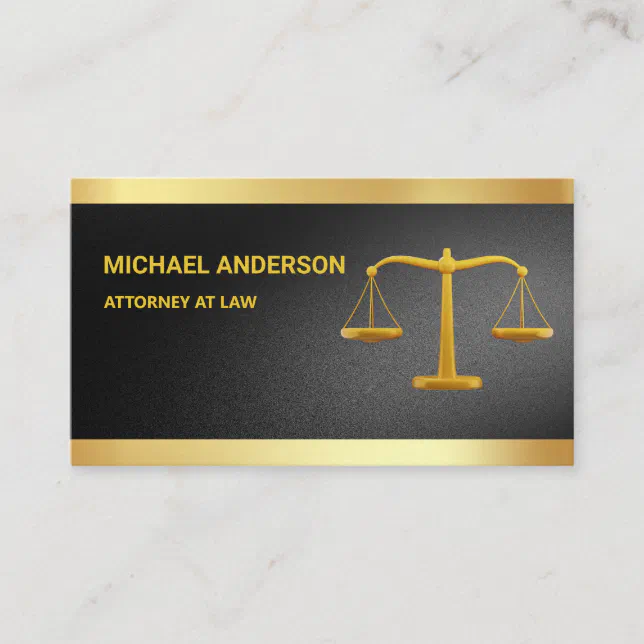 Elegant Black Gold Justice Scale Lawyer Attorney Business Card | Zazzle