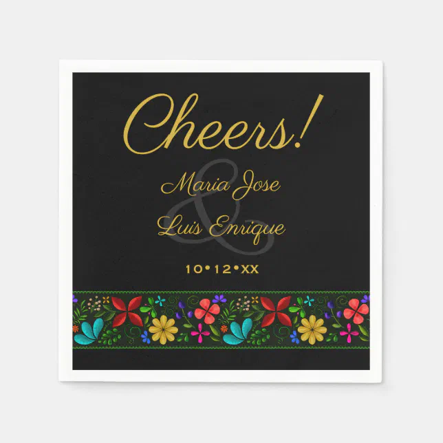 Elegant Black Gold Latin American Floral Wedding N Napkins | Zazzle