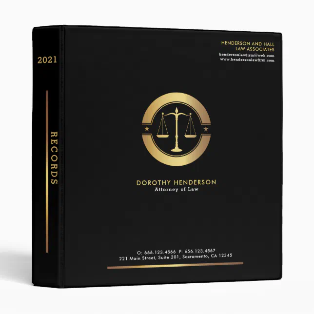 Elegant Black & Gold Lawyer Office 3 Ring Binder | Zazzle