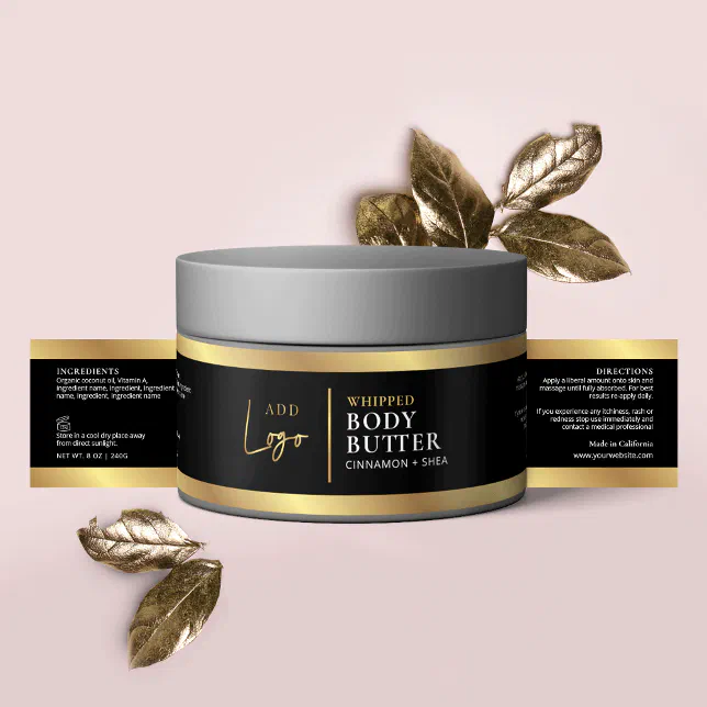 Elegant Black Gold Logo Cosmetic Jar Wrapper Label | Zazzle