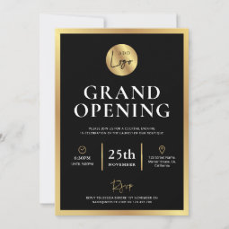 Elegant Black Gold Logo New Business Opening Event Invitation | Zazzle