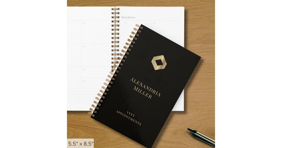 Elegant Black Gold Logo Planner | Zazzle