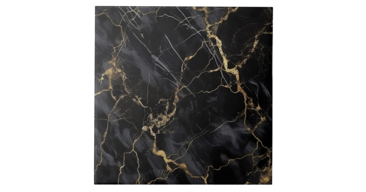 Elegant Black Gold Marble Ceramic Tile | Zazzle
