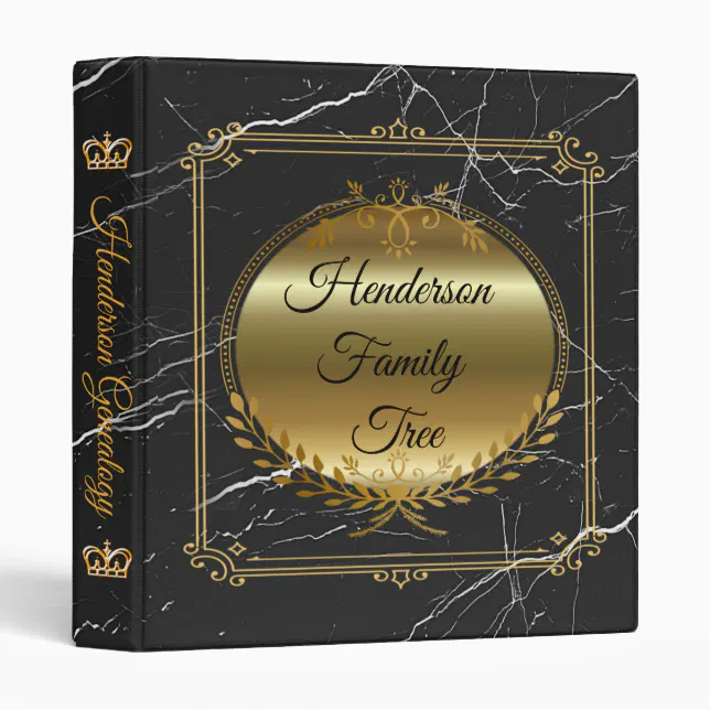 Elegant Black Gold Marble Family Tree Binder | Zazzle