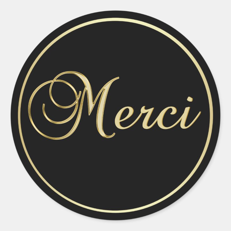 Elegant Black Gold MERCI Labels Stickers | Zazzle