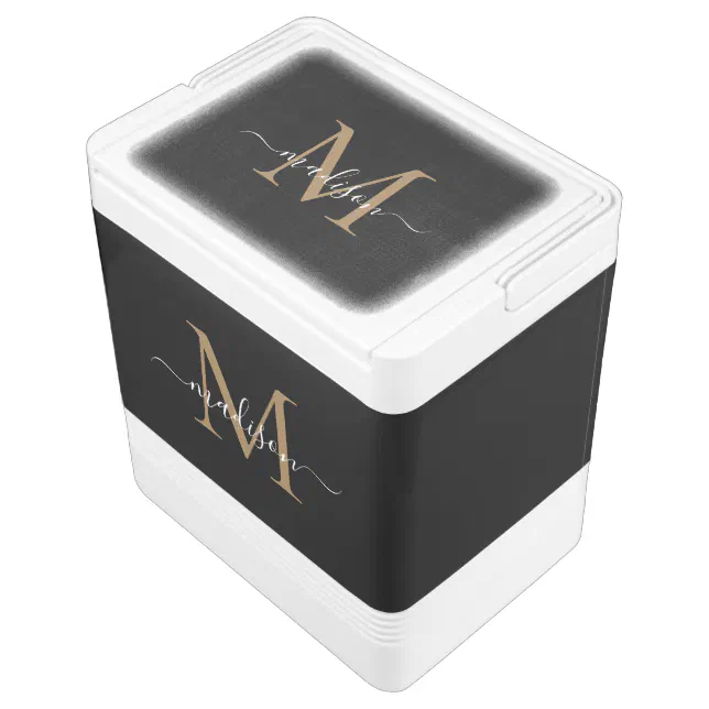 Elegant Black Gold Monogram Feminine Script Name Cooler | Zazzle