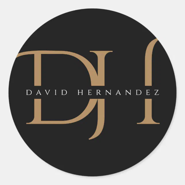 Elegant Black Gold Monogram Initials Modern Custom Classic Round ...