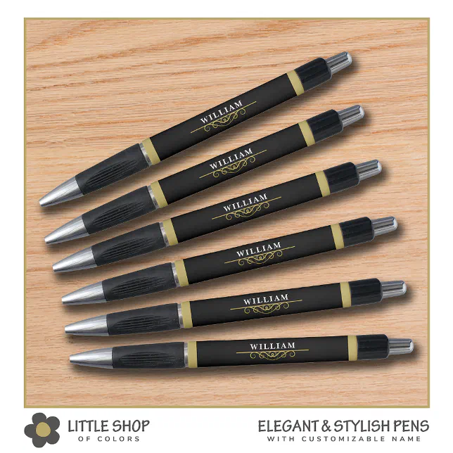 Elegant Black Gold Monogram Pen | Zazzle