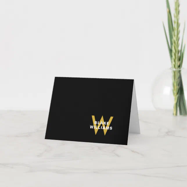 Elegant Black Gold Monogram Professional Typograph Note Card | Zazzle