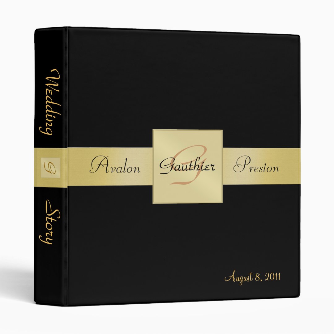 Elegant Black Gold Monogram Ribbon Binder | Zazzle