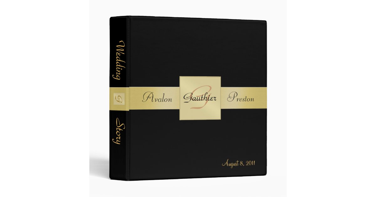 Elegant Black Gold Monogram Ribbon Binder | Zazzle