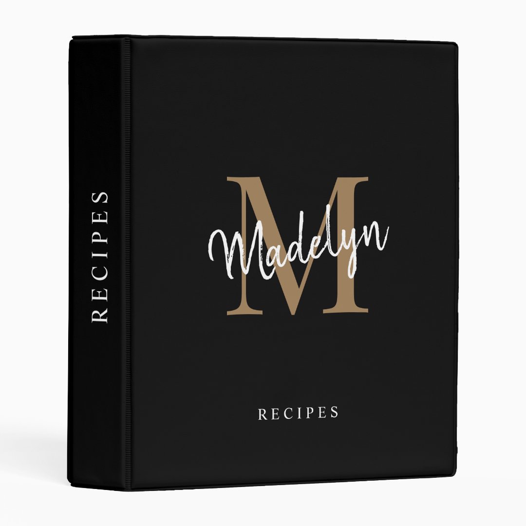 Elegant Black Gold Monogram Script Name Initial Mini Binder | Zazzle
