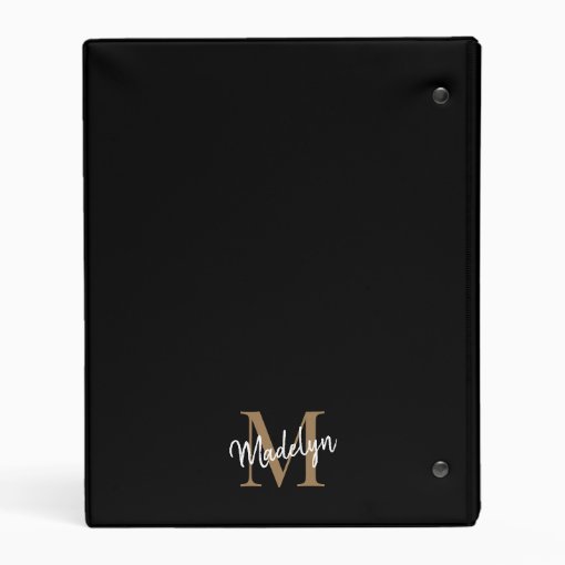 Elegant Black Gold Monogram Script Name Initial Mini Binder Zazzle