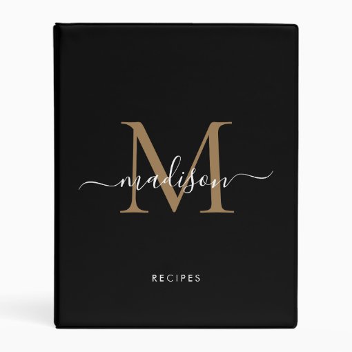 Elegant Black Gold Monogram Script Name Initial Mini Binder Zazzle