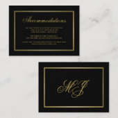 Elegant Black Gold Monogram Wedding Accommodations Enclosure Card | Zazzle