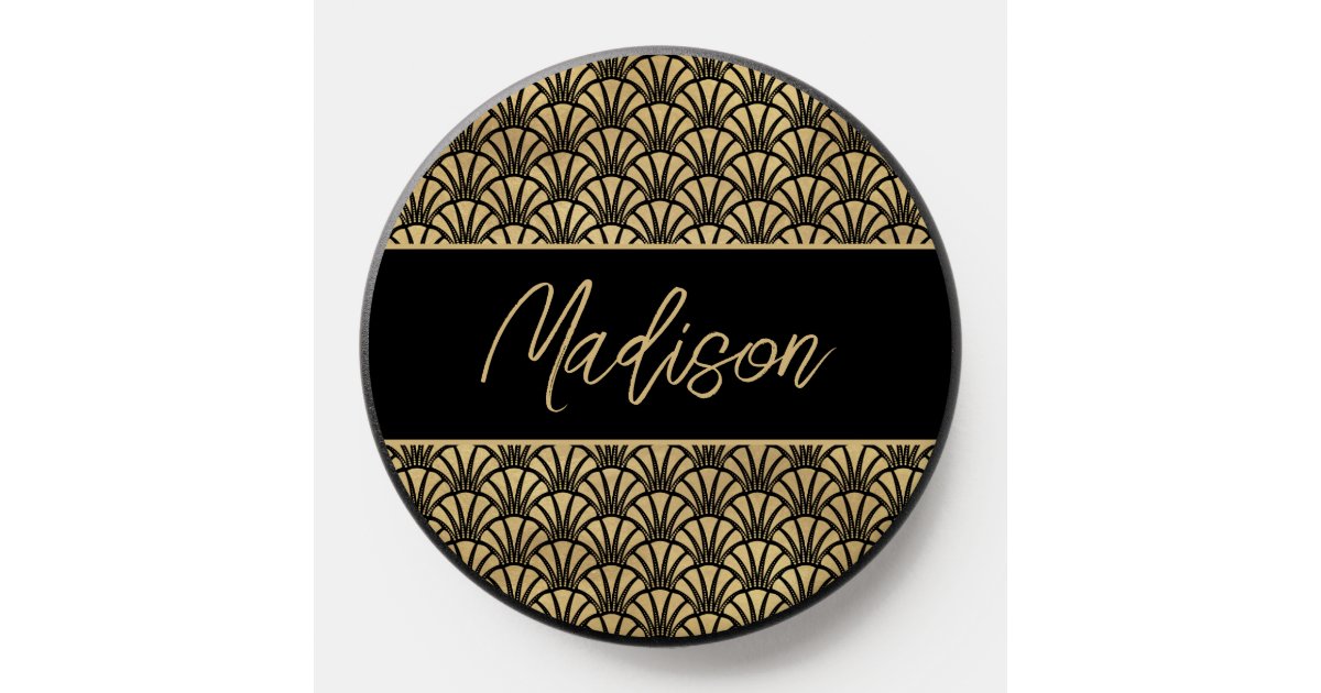 Elegant Black Gold Monogrammed PopSocket | Zazzle