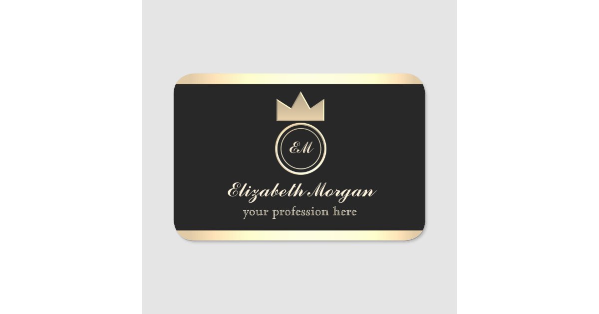 Elegant Black Gold Name Tag | Zazzle