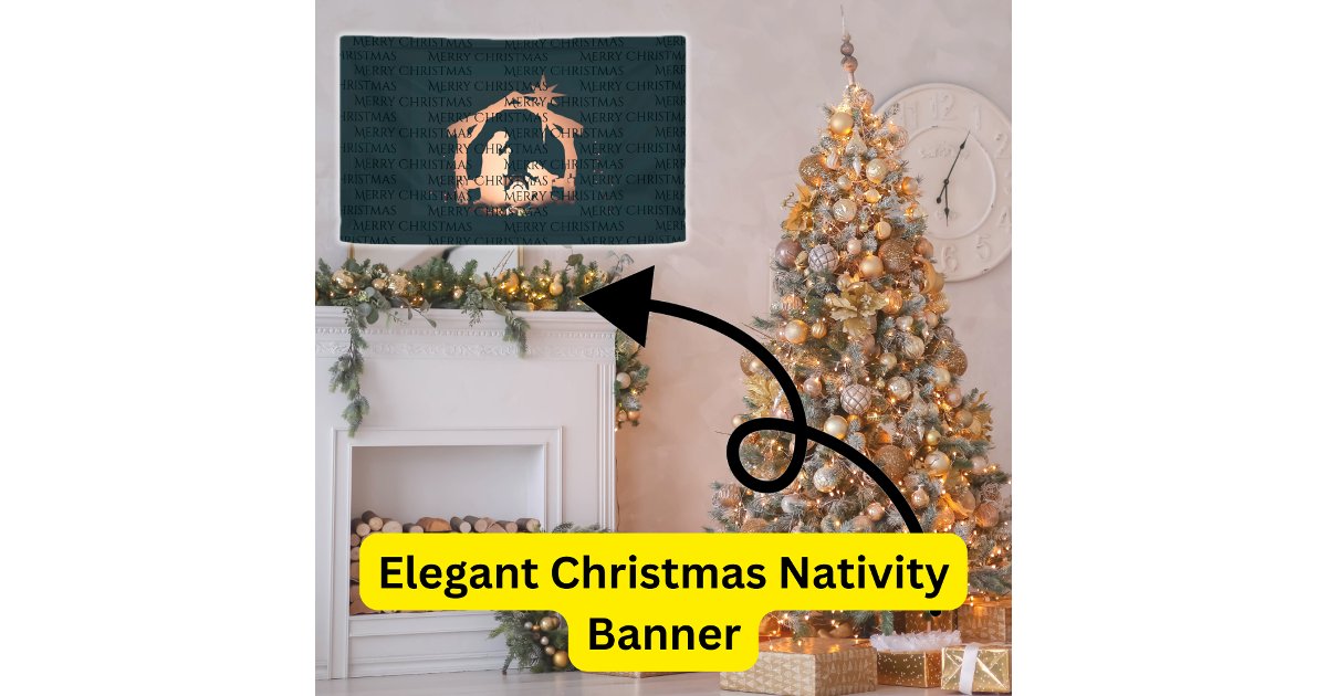 Elegant Black Gold Nativity Merry Christmas Banner | Zazzle