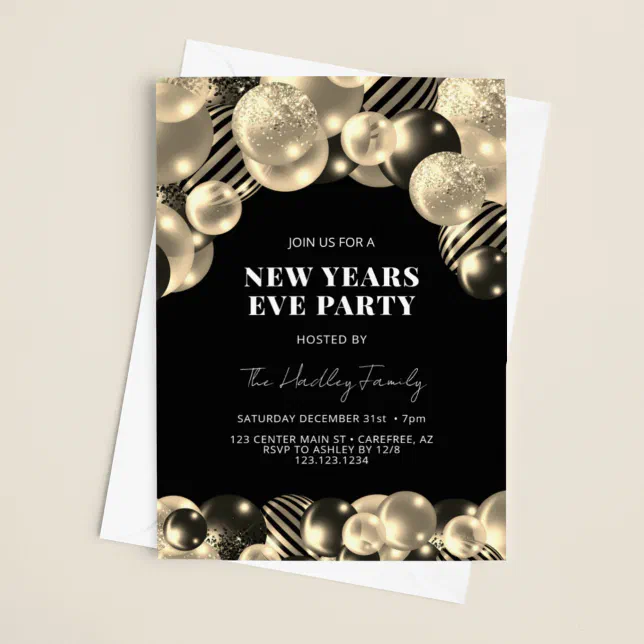Elegant Black Gold New Years Eve Invitation | Zazzle