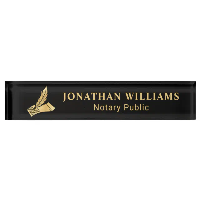 Elegant Black & Gold Notary Public Desk Name Plate | Zazzle