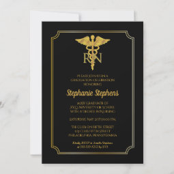 Elegant Black | Gold Nurse RN Graduation Party Invitation | Zazzle