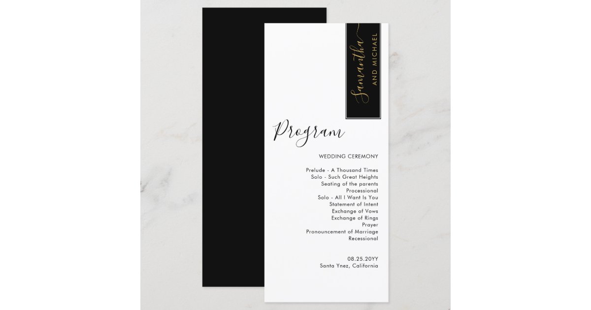 Elegant Black, Gold Personalized Wedding Program | Zazzle