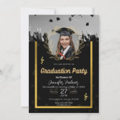 Elegant Black Gold Photo Graduation Invitation | Zazzle
