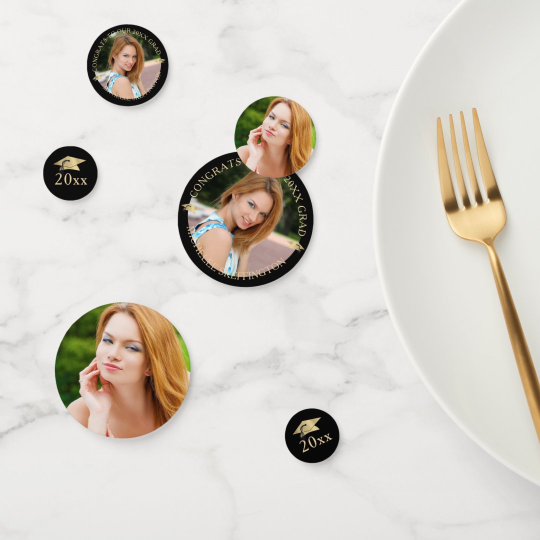 Elegant Black Gold Photo Personalized Graduation Confetti | Zazzle
