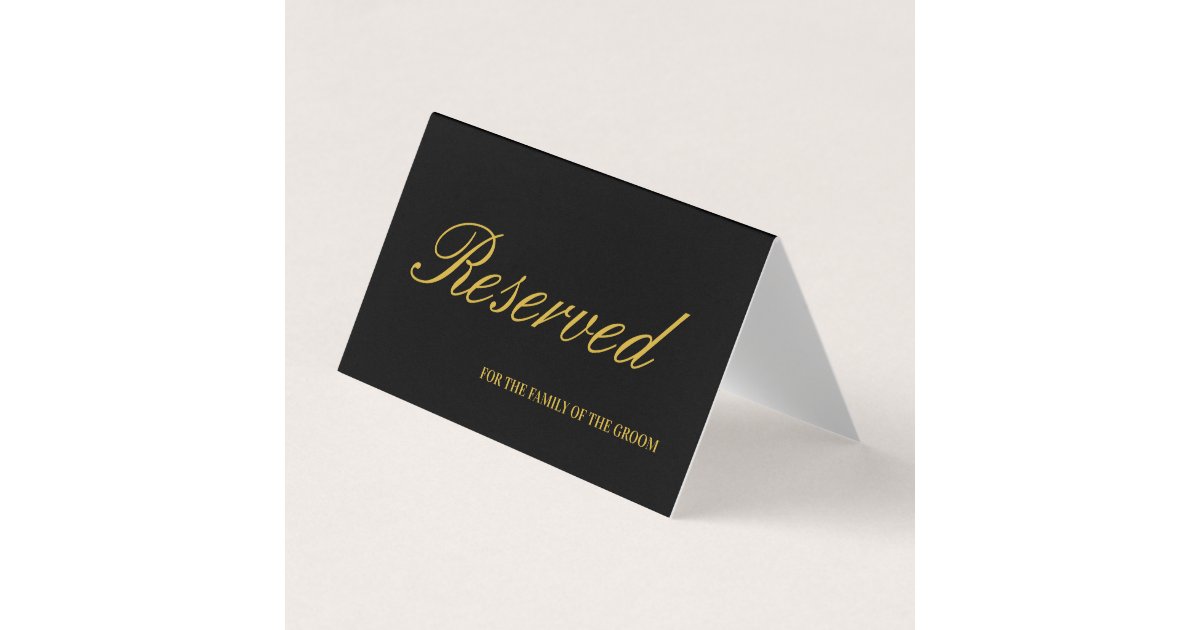 Elegant Black & Gold Reserved Wedding Table Card | Zazzle