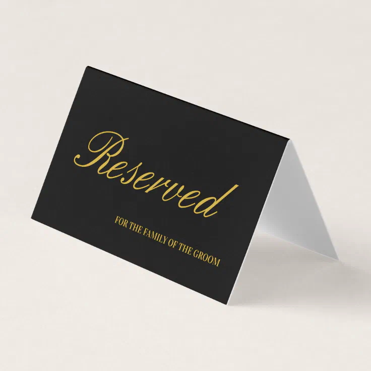 Elegant Black & Gold Reserved Wedding Table Card | Zazzle