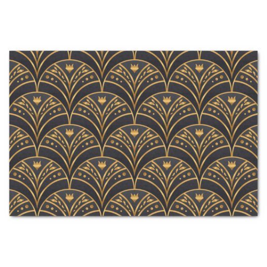 Elegant Black Gold Scallop Pattern Art Deco Tissue Paper | Zazzle.com