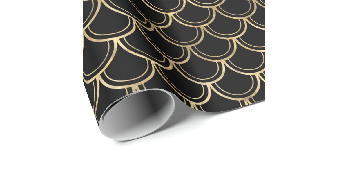 Elegant Black Gold Scallop Pattern Wrapping Paper | Zazzle