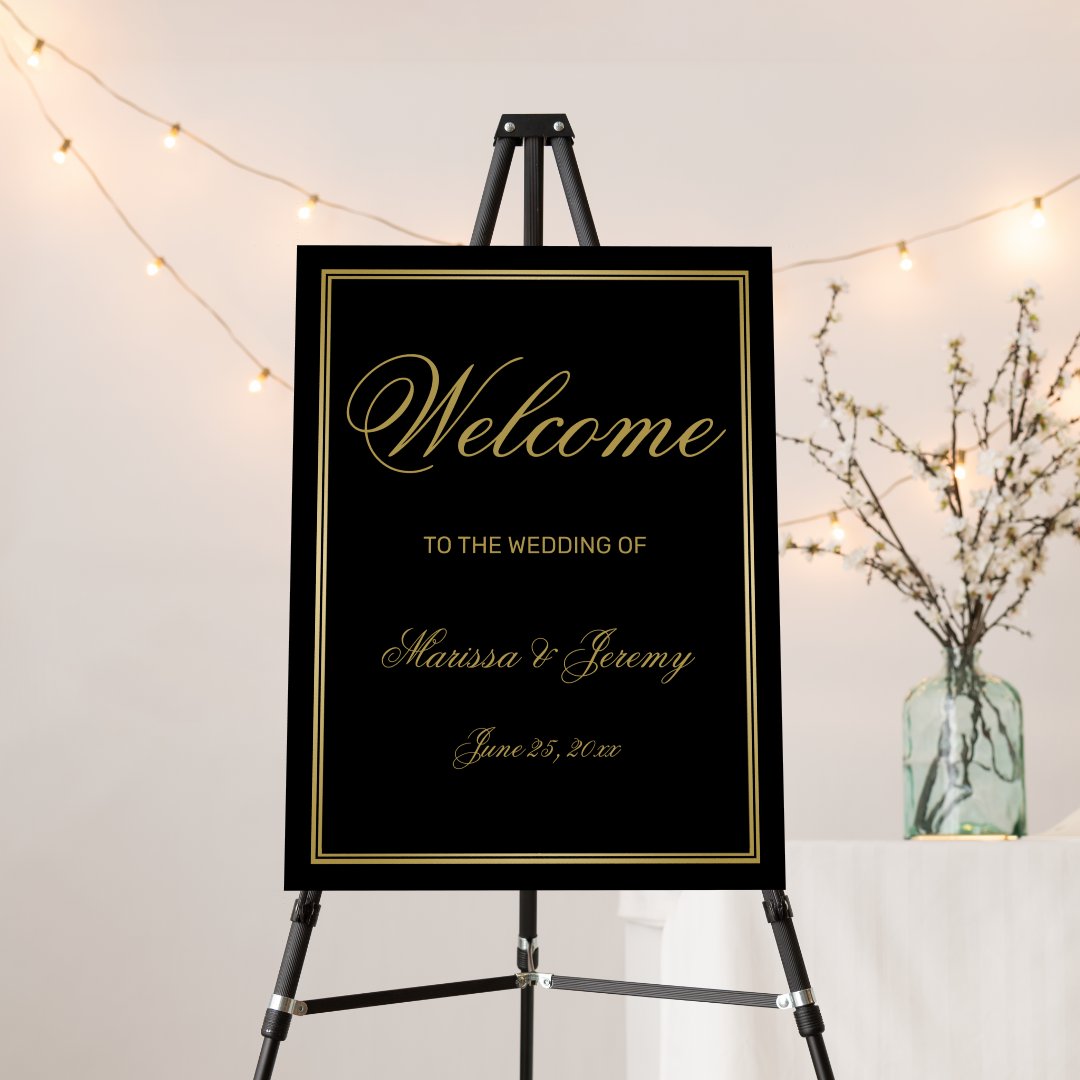 Elegant Black Gold Script Welcome Wedding Foam Board | Zazzle
