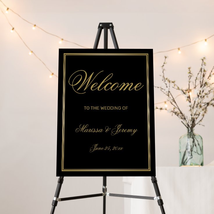 Elegant Black Gold Script Welcome Wedding Foam Board | Zazzle